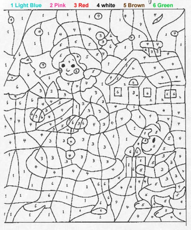 Color By Numbers Little Girl And Dog With Presents Coloring Page For Kids Printable 